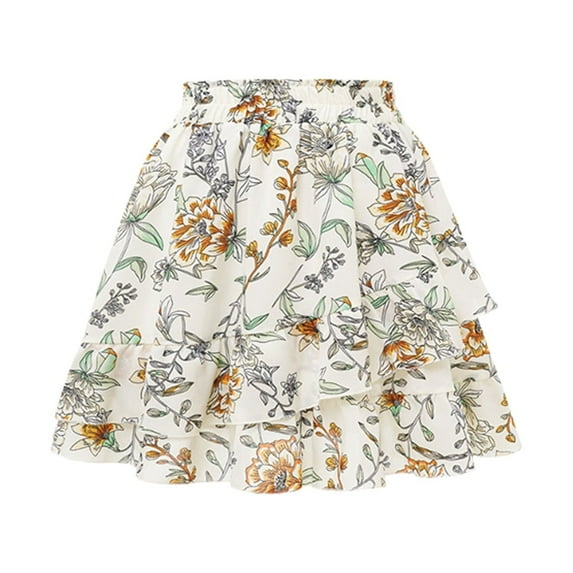 CONZONE Carnival Womens Mini Skirt Floral Graphic Elastic Waist Pleated ...