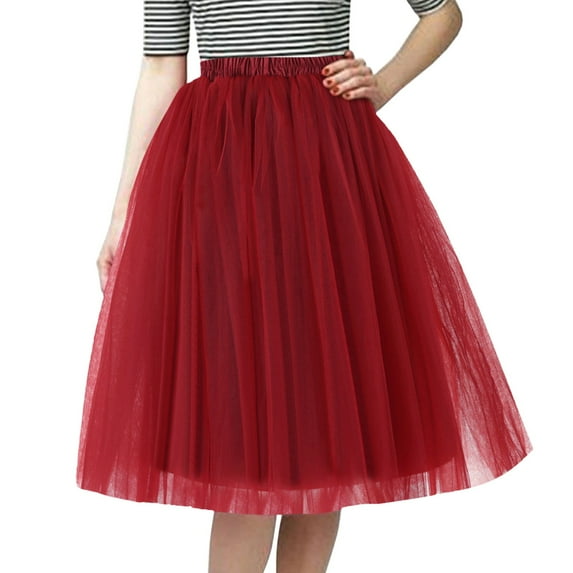 CONZONE Carnival Womens Tulle Midi Skirt Solid Color Elastic Waist Mesh ...