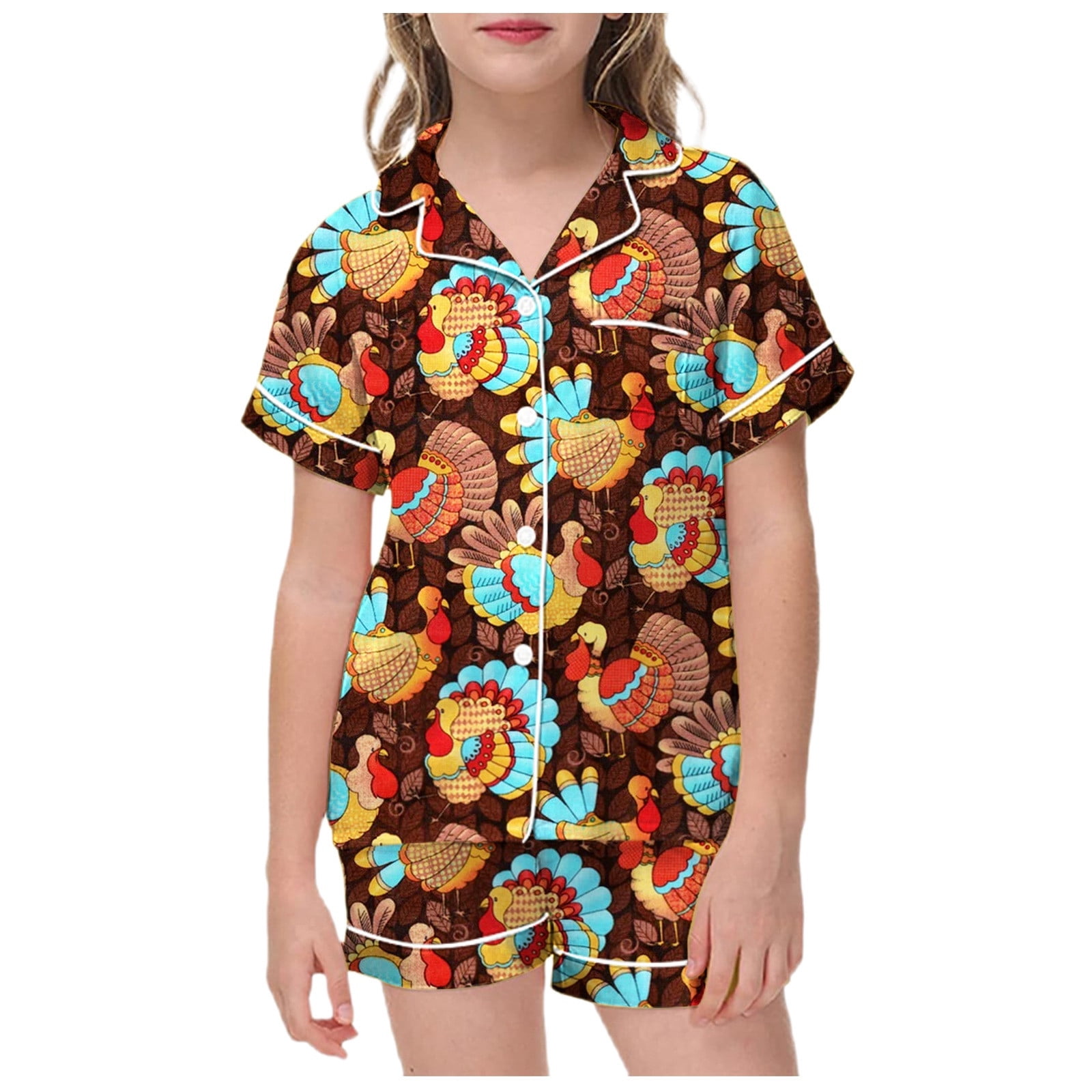 CONZONE Child Boys Girls Pajama Sets Short Sleeve Thanksgiving Turkey ...