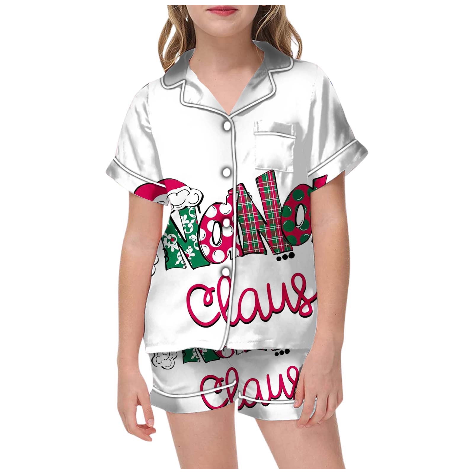 CONZONE Christmas Child Boys Girls Pajama Sets Short Sleeve Xmas Santa ...