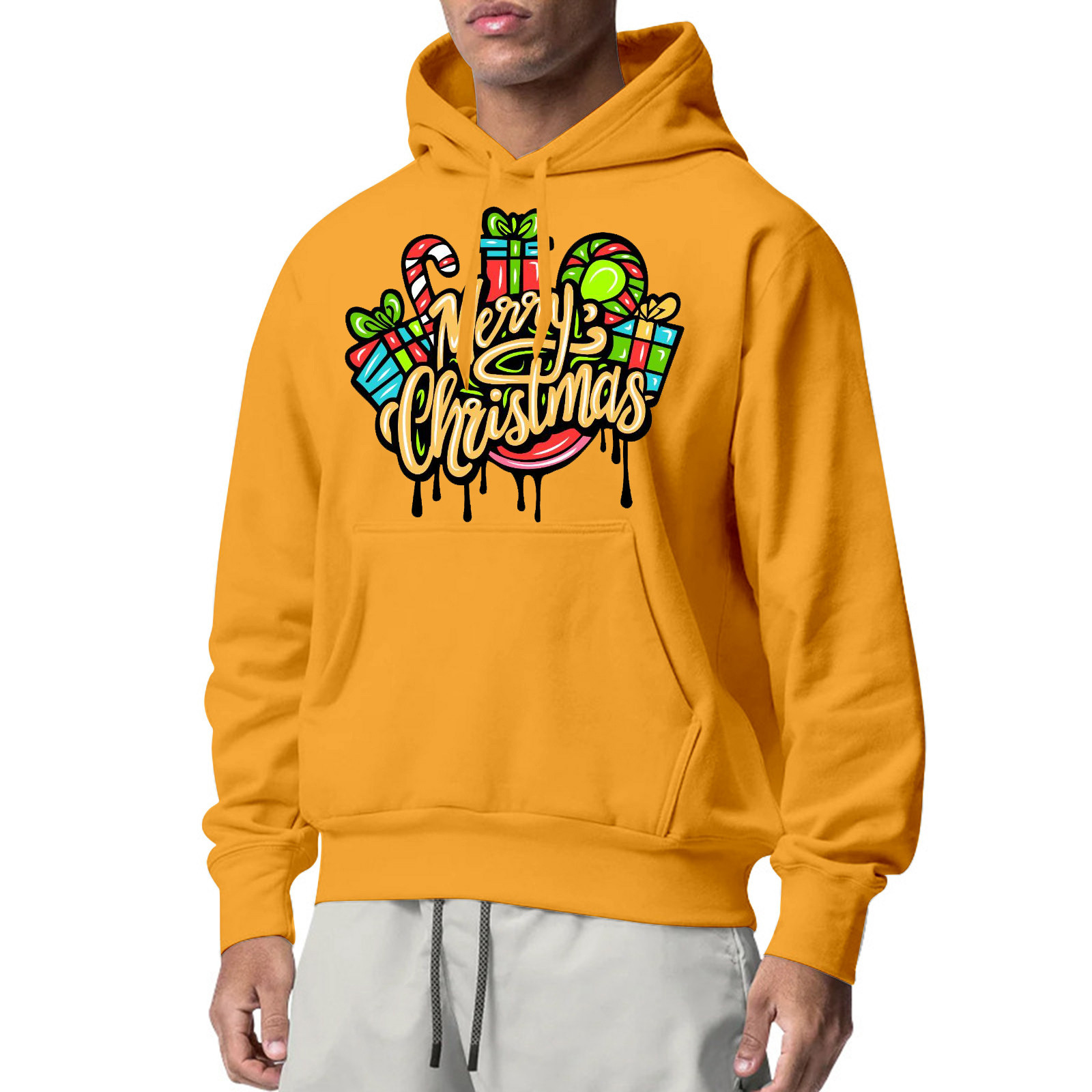 CONZONE Christmas Men's Hoodies Xmas Letter Hoodie for Men Graphic Long ...