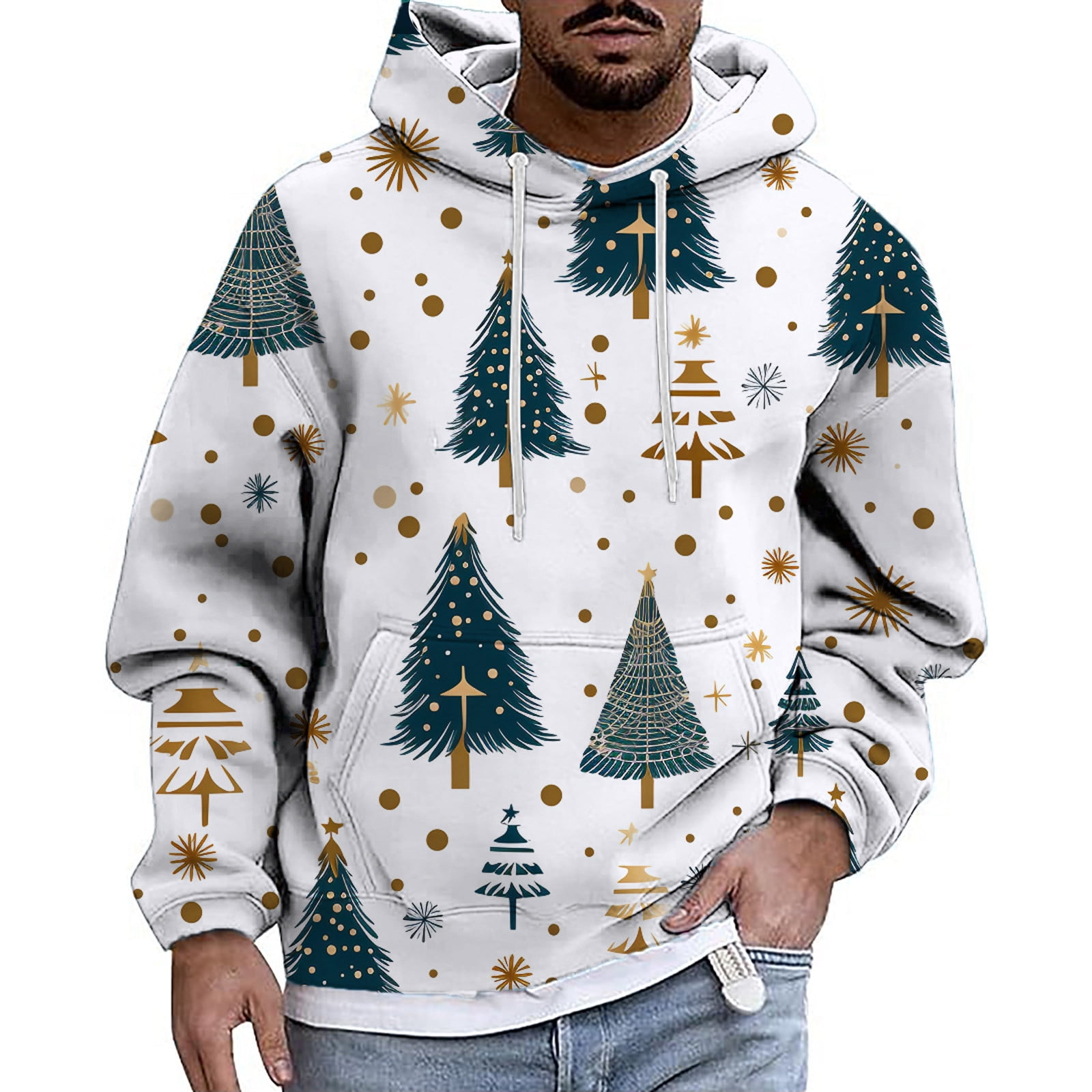 CONZONE Christmas Men's Hoodies Xmas Tree Hoodie for Men Graphic Long ...