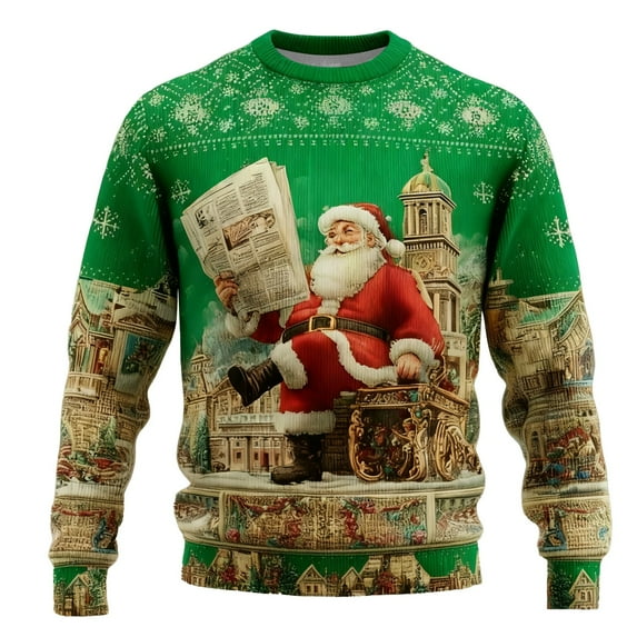CONZONE Christmas Men's Sweatshirts Crewneck Sweatshirt for Men Ribbed ...