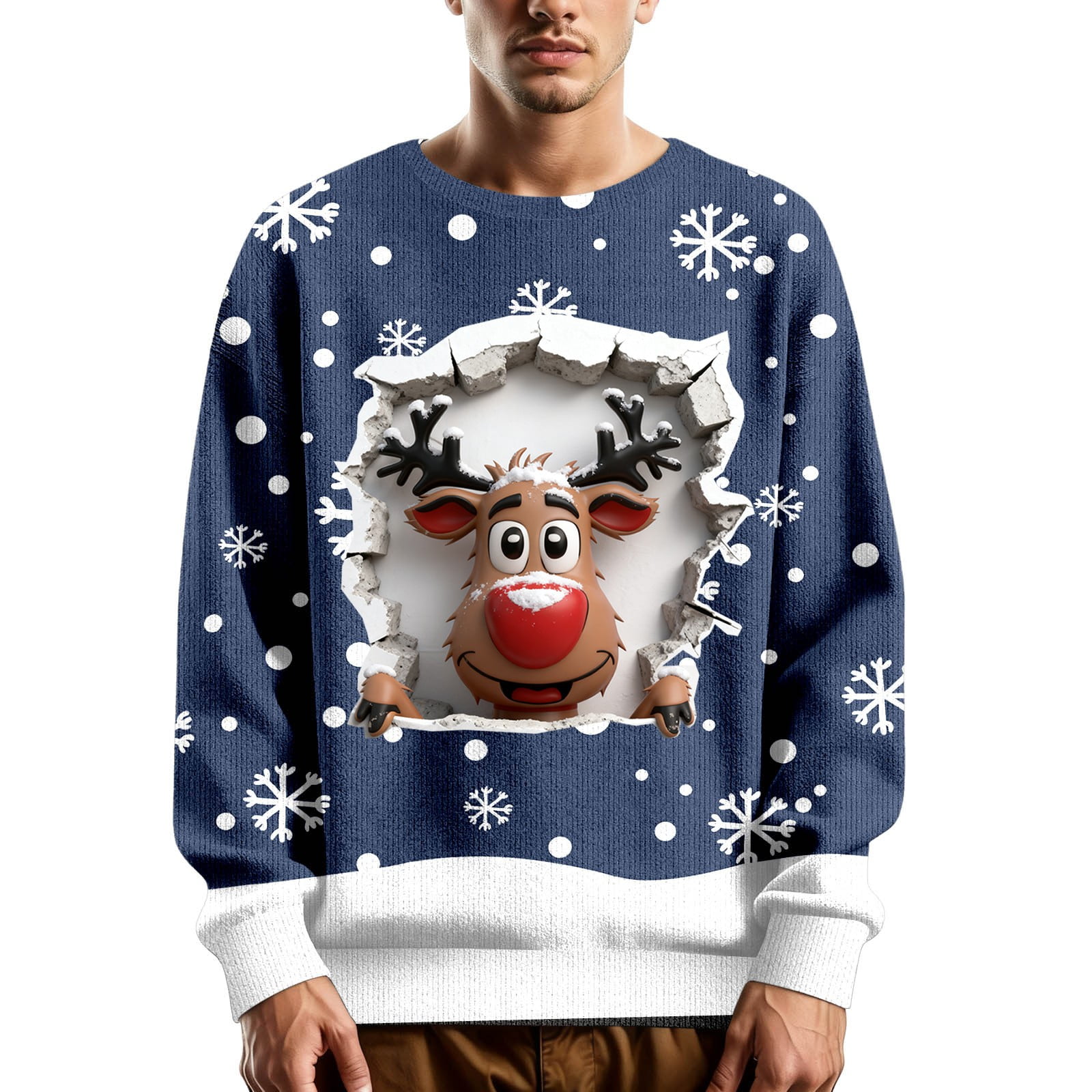 CONZONE Christmas Men's Sweatshirts Knit Crewneck Sweatshirt for Men ...
