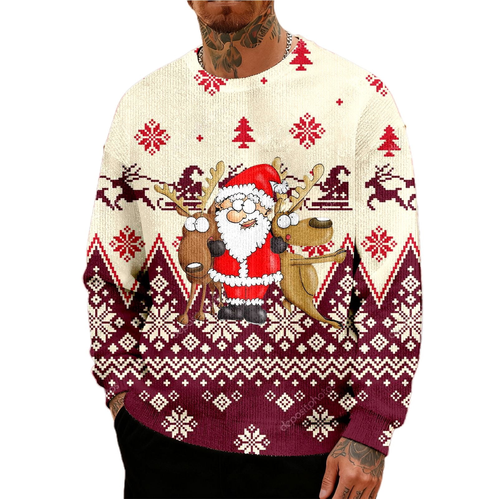 CONZONE Christmas Men's Sweatshirts Knit Crewneck Sweatshirt for Men ...