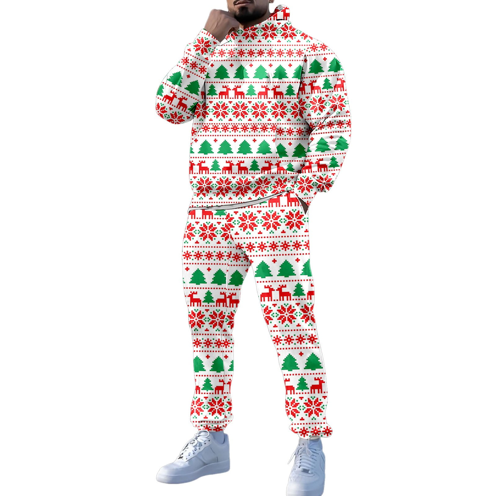 CONZONE Christmas Mens 2 Piece Sweatsuits Casual Men's Jogging ...