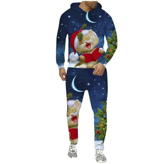 CONZONE Christmas Mens 2 Piece Sweatsuits Casual Men's Jogging ...