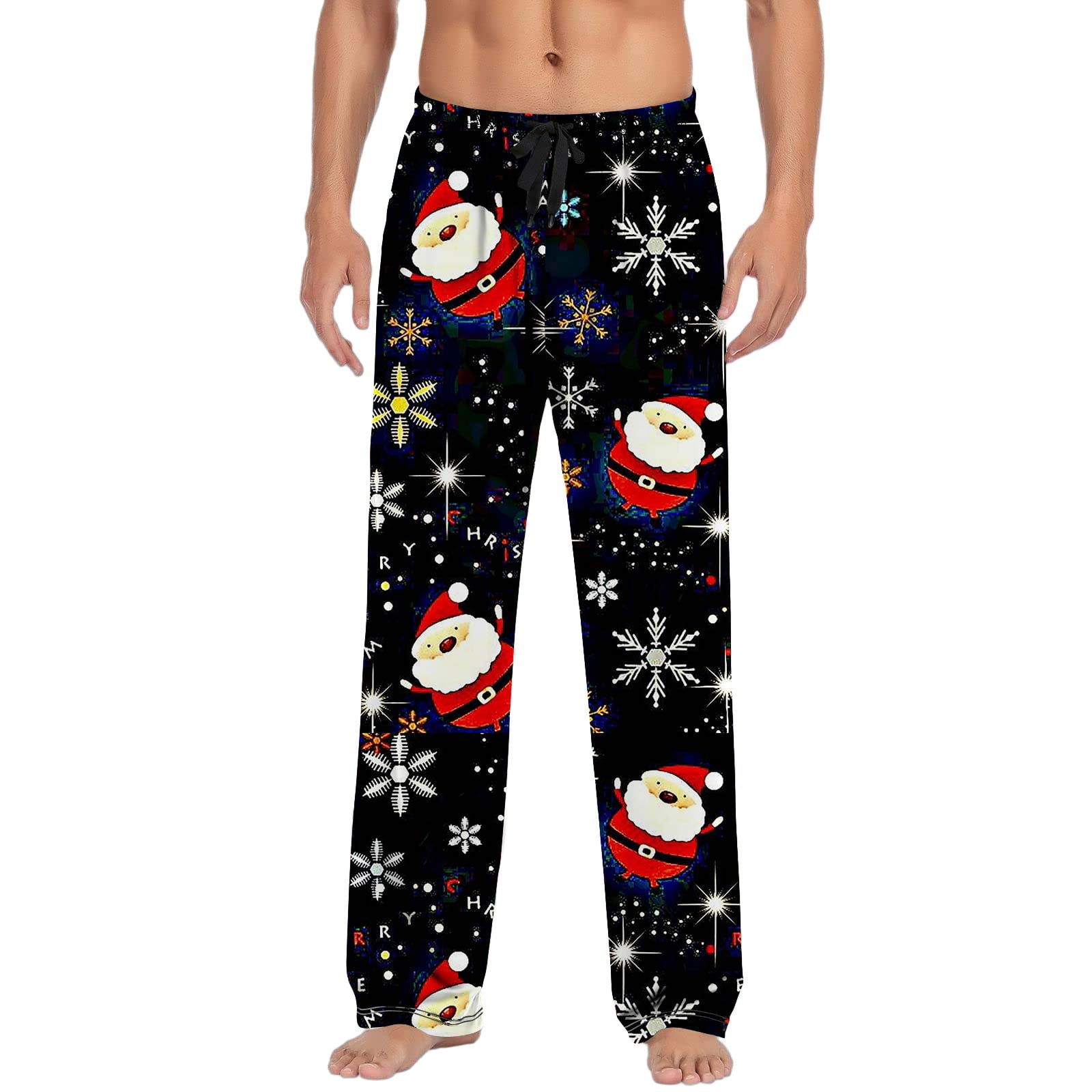 CONZONE Christmas Mens Pajamas Pants Wide Leg Pajama Pants for Men Casual Xmas Graphic Print ...