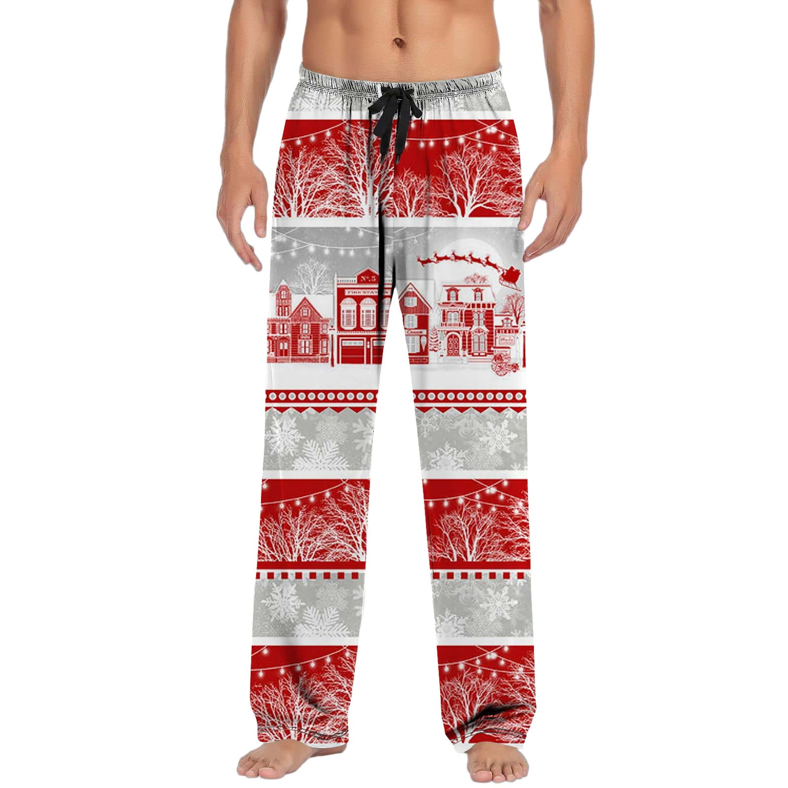 CONZONE Christmas Mens Pajamas Pants Wide Leg Pajama Pants for Men Casual Xmas Graphic Print ...