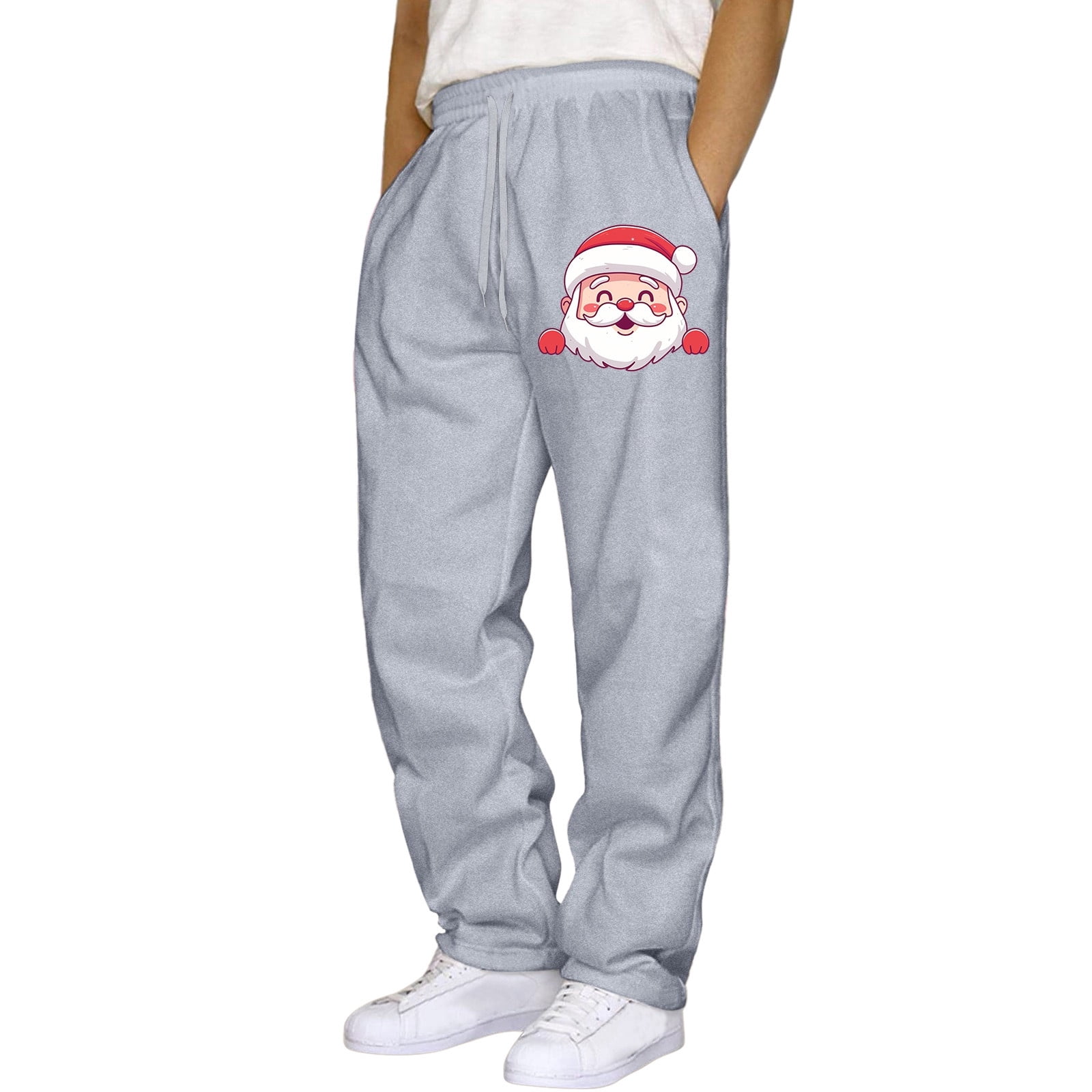 CONZONE Christmas Mens Pants Wide Leg Sweatpants for Men Casual Xmas ...