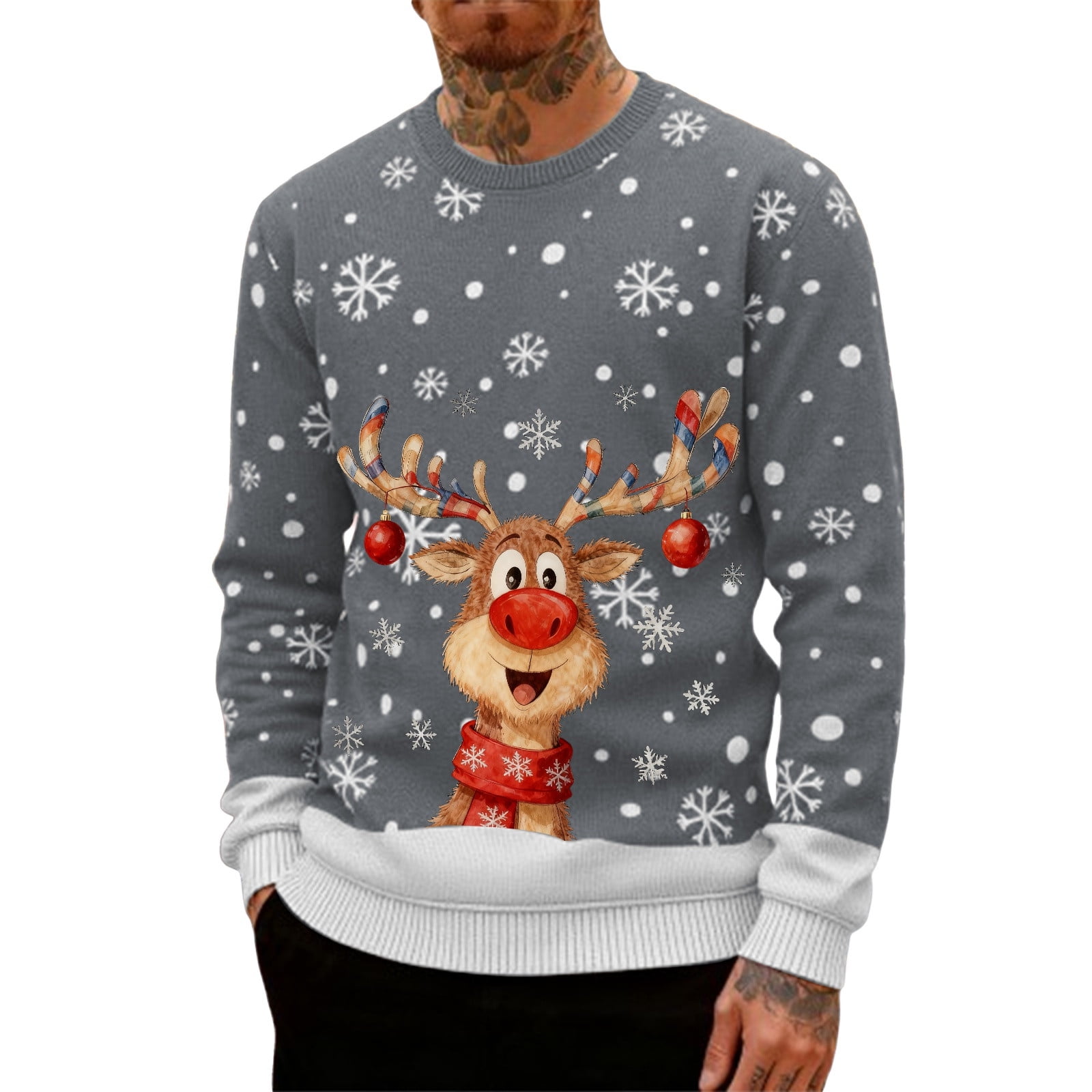 CONZONE Christmas Mens Sweatshirts Crewneck Sweatshirt for Men Xmas ...