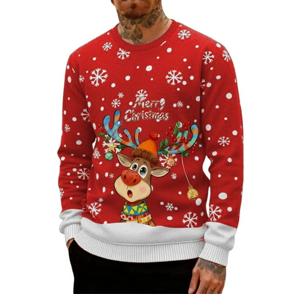 CONZONE Christmas Mens Sweatshirts Crewneck Sweatshirt for Men Xmas ...