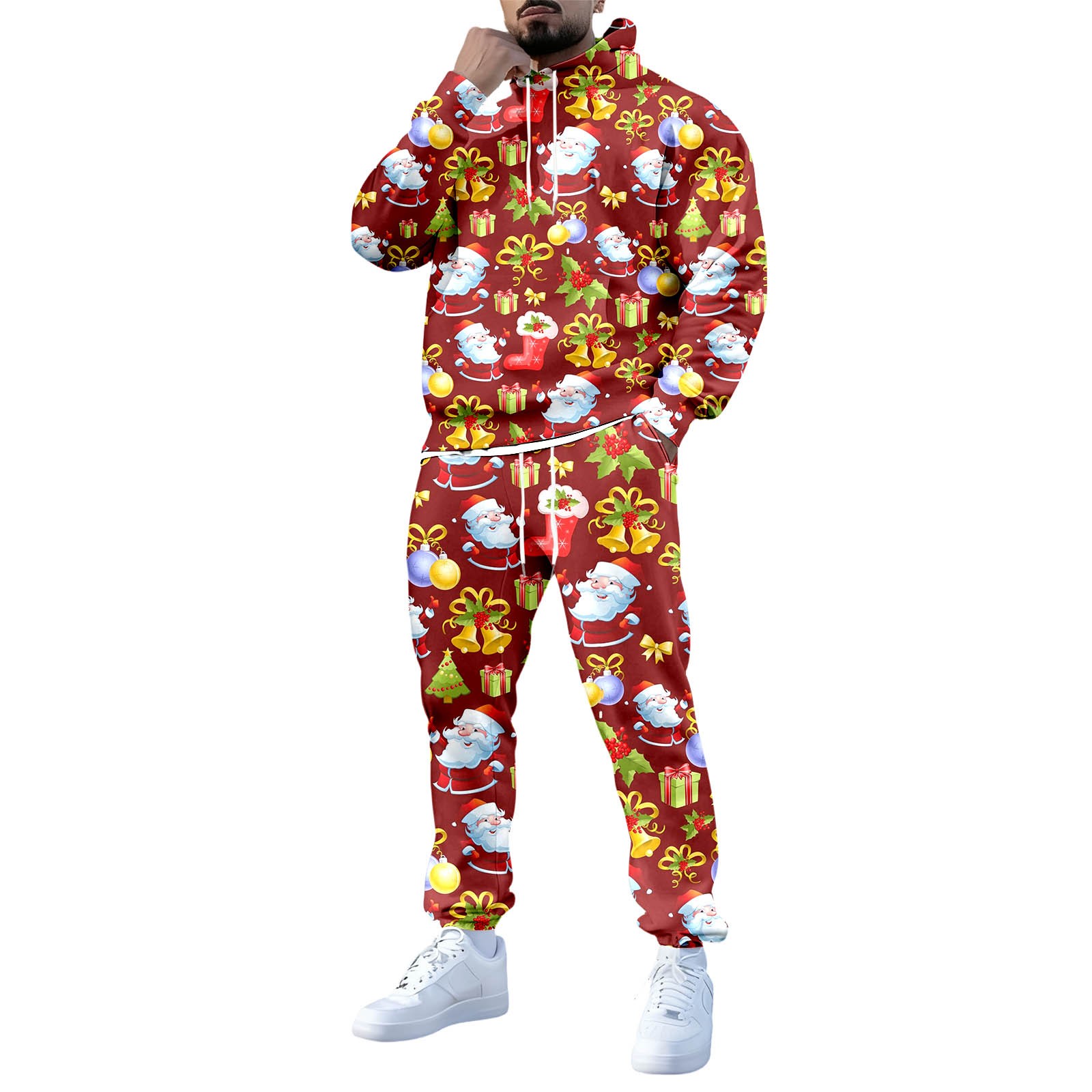 CONZONE Christmas Mens Tracksuit Casual 2 Peice Sweatsuit Set for Men ...