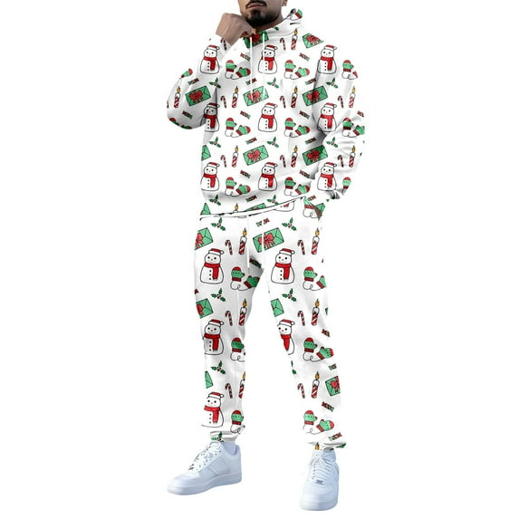 CONZONE Christmas Mens Tracksuit Casual 2 Peice Sweatsuit Set for Men ...