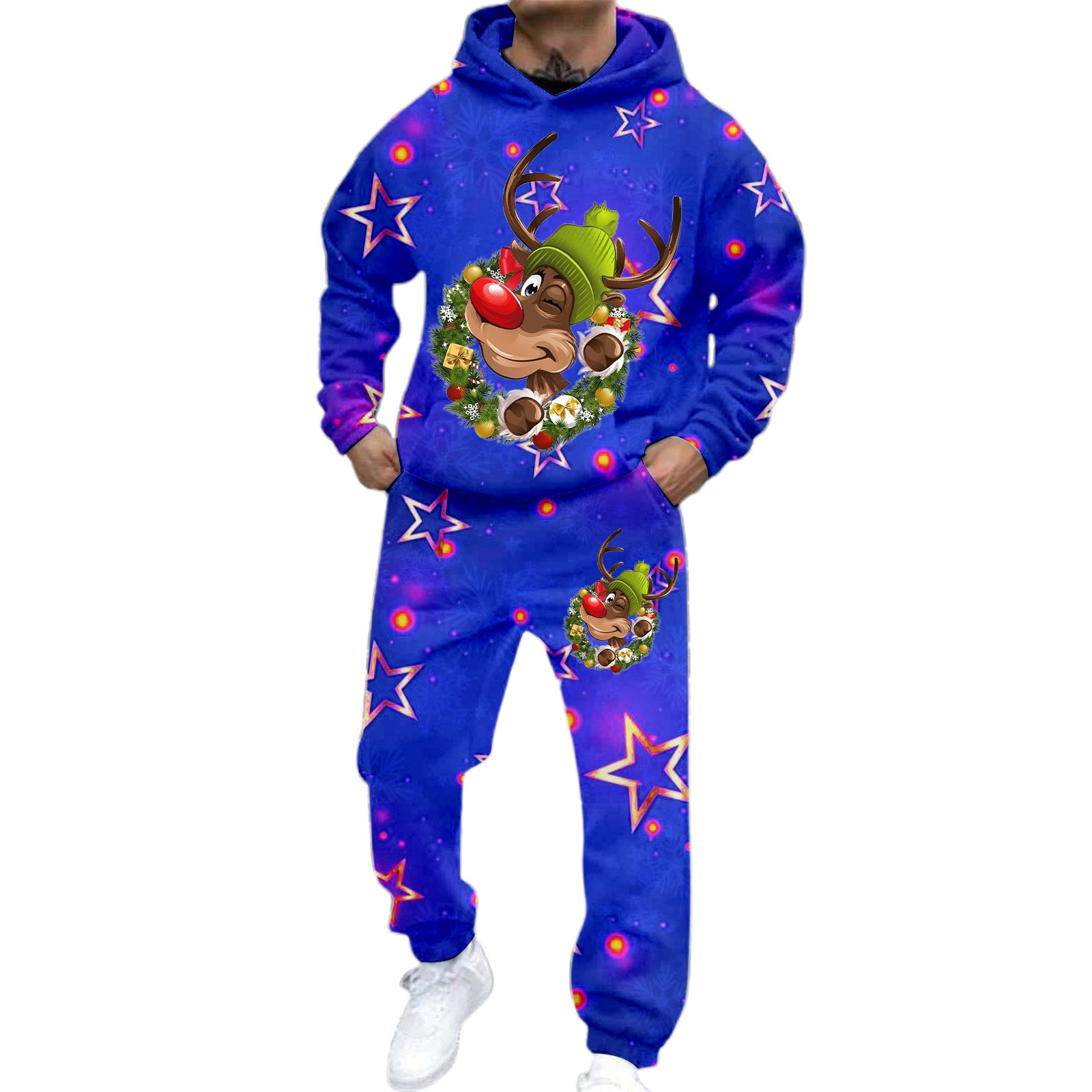 CONZONE Christmas Mens Tracksuit Casual 2 Peice Sweatsuit Set for Men ...