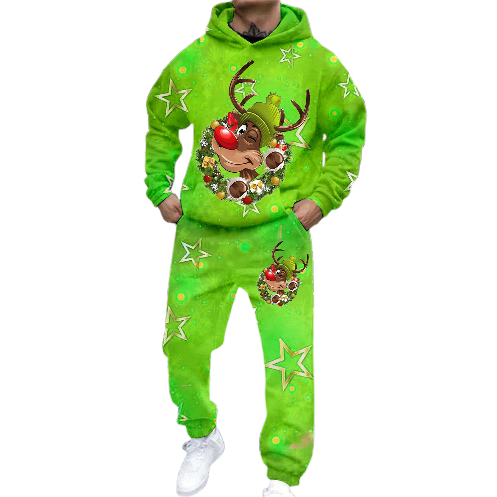 CONZONE Christmas Mens Tracksuit Casual 2 Peice Sweatsuit Set for Men ...