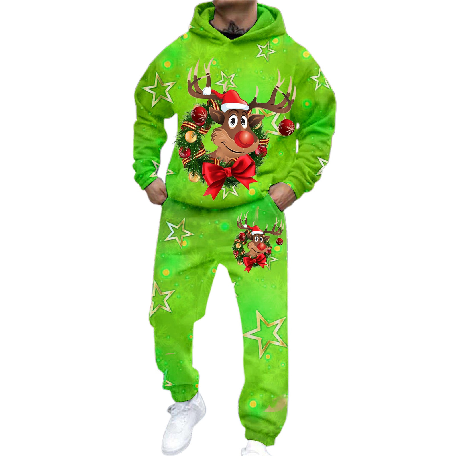 CONZONE Christmas Mens Tracksuit Casual 2 Peice Sweatsuit Set for Men ...