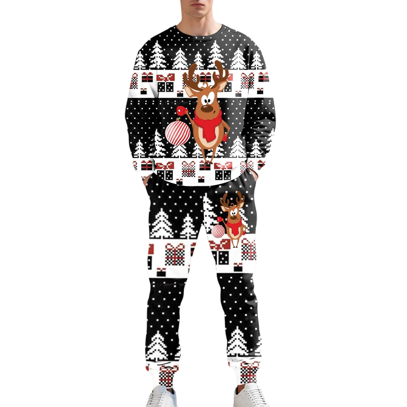 CONZONE Christmas Mens Tracksuit Casual 2 Peice Sweatsuit Set for Men ...