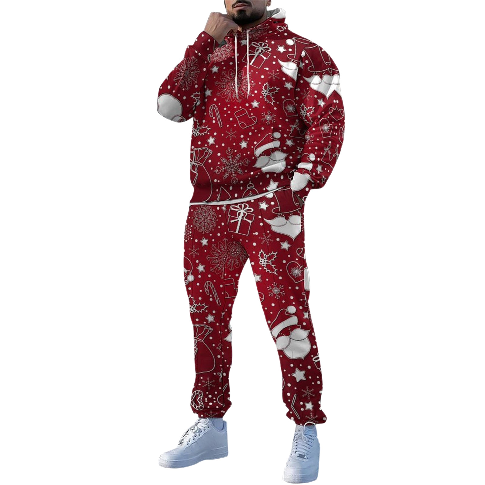 CONZONE Christmas Mens Tracksuit Casual 2 Peice Sweatsuit Set for Men ...