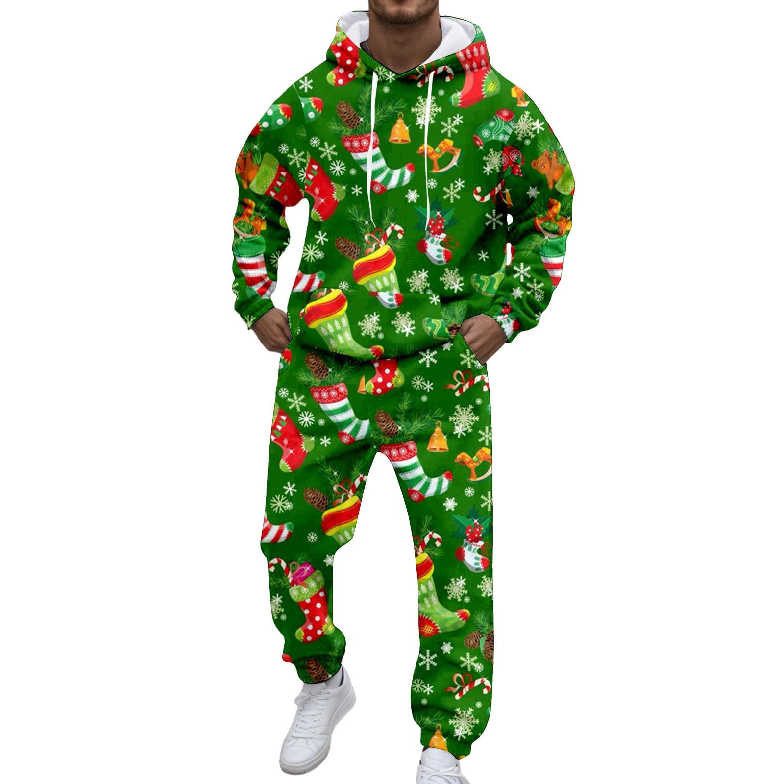 CONZONE Christmas Mens Tracksuit Casual 2 Peice Sweatsuit Set for Men ...