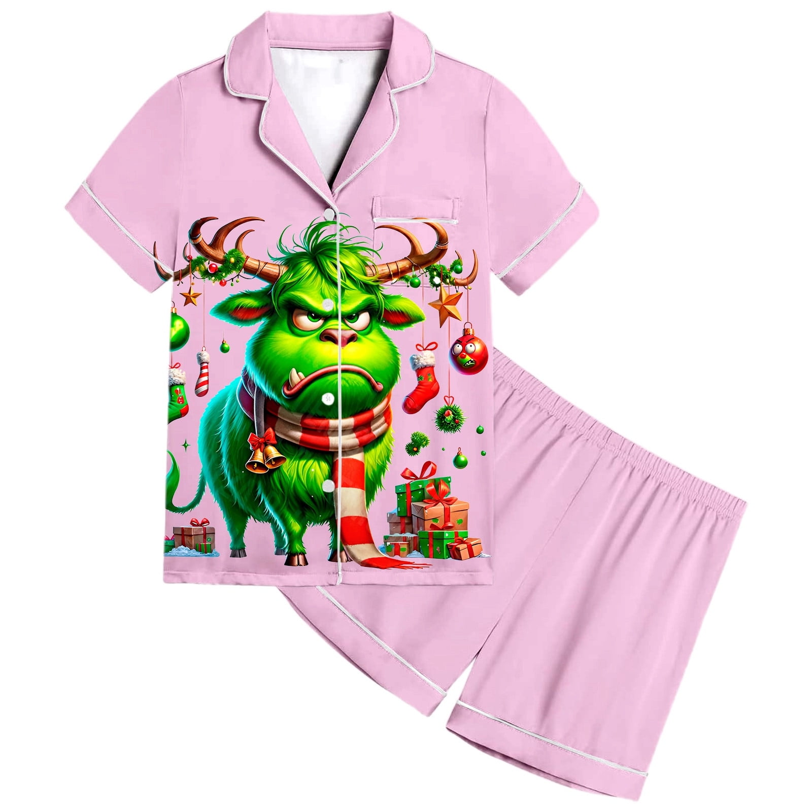 CONZONE Christmas Unisex Boys Girls Pajama Sets Short Sleeve Xmas ...