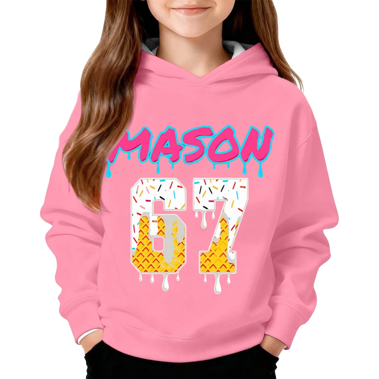 CONZONE Funny 67 Hoodies for Kids Number Six Seven Graphic Pullover ...