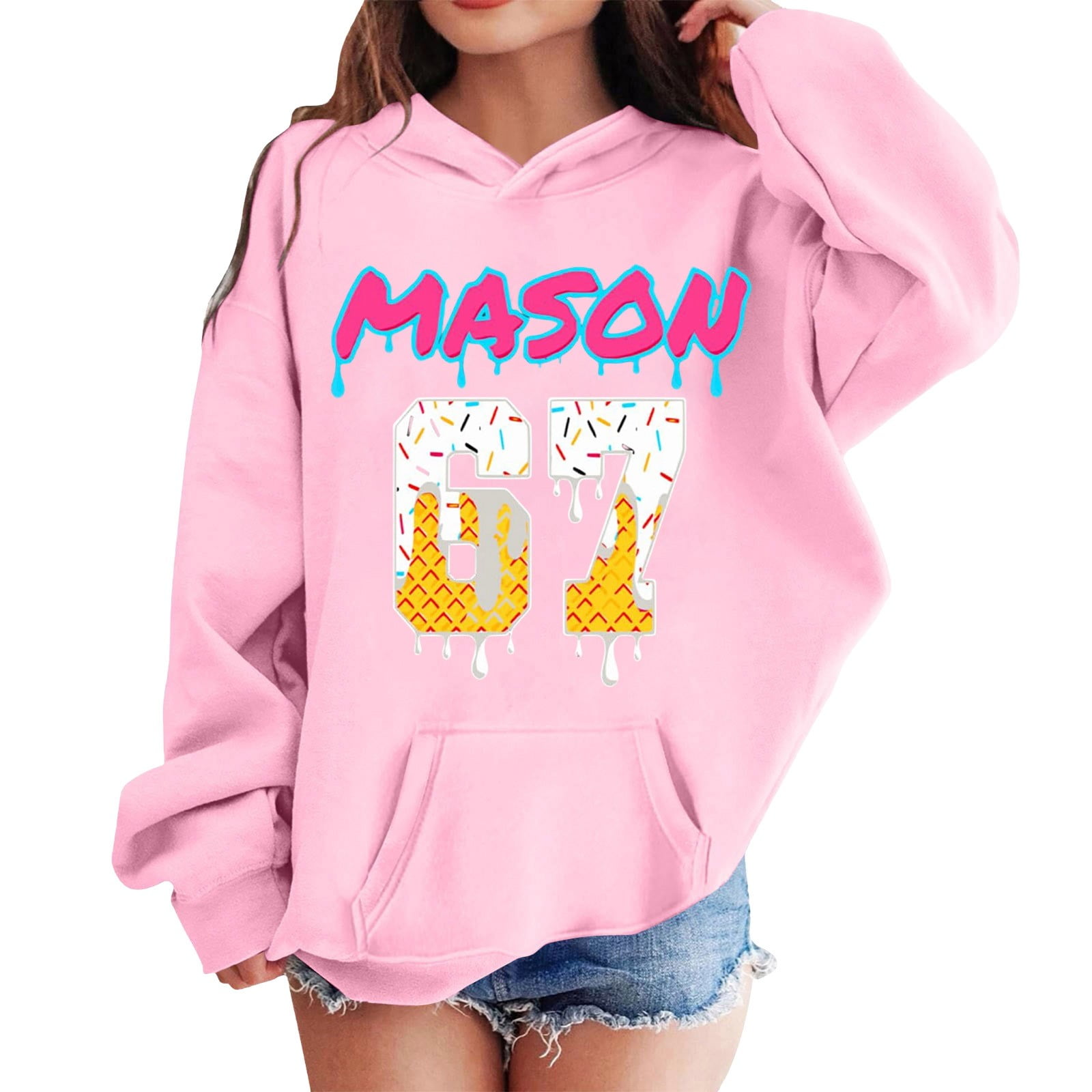 CONZONE Funny 67 Hoodies for Kids Number Six Seven Graphic Pullover ...