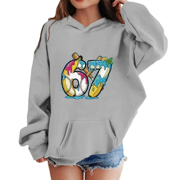 CONZONE Funny 67 Hoodies for Kids Number Six Seven Graphic Pullover ...