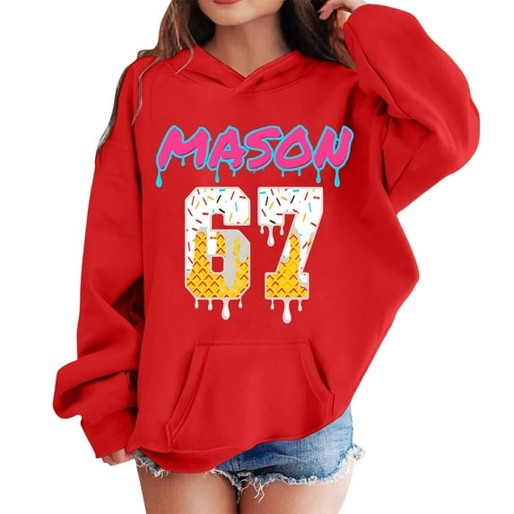 CONZONE Funny 67 Hoodies for Kids Number Six Seven Graphic Pullover ...
