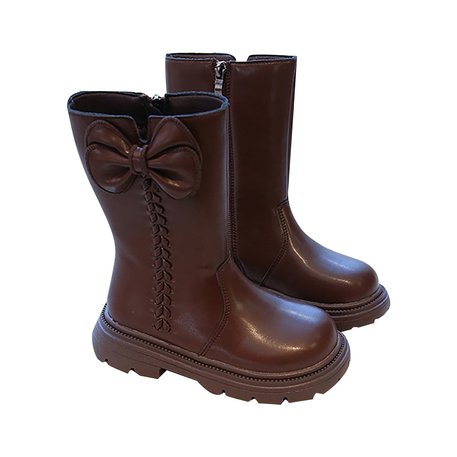 CONZONE Girl's Riding Boots Mid Calf Combat Boots for Girl Bowknot Side ...
