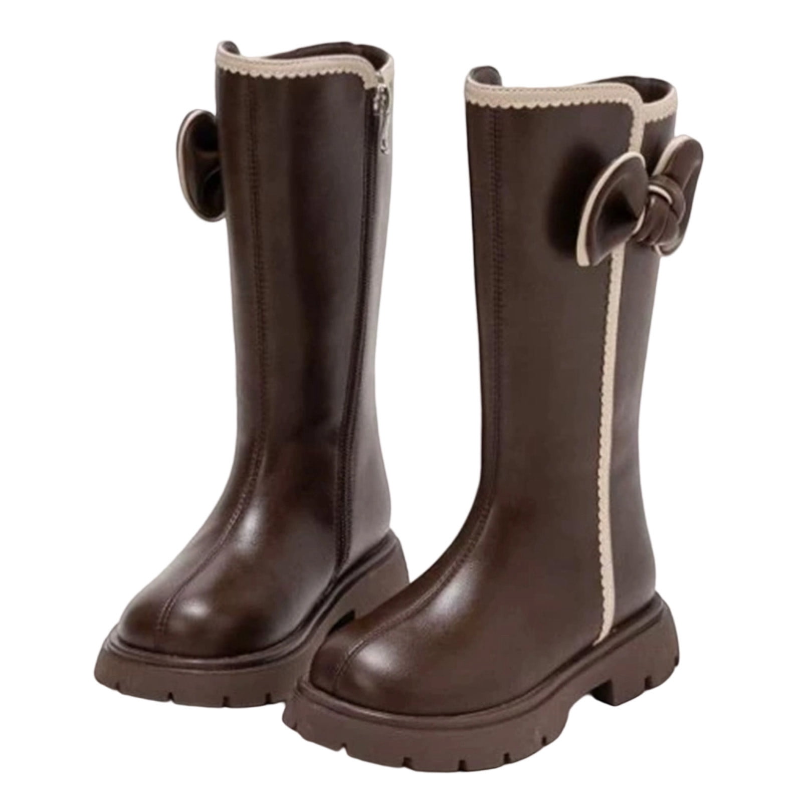 CONZONE Girls Riding Boots Mid Calf Combat Boots for Girl Bowknot Side ...
