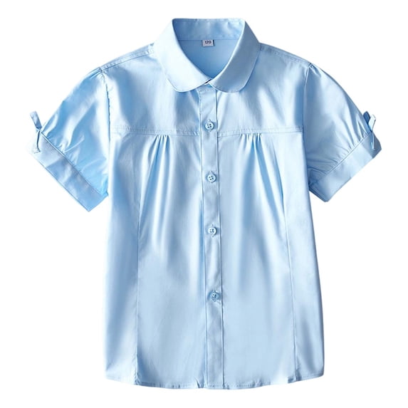 CONZONE Girls Shirts Short Sleeve Lapel Neck Solid Color School Tee ...