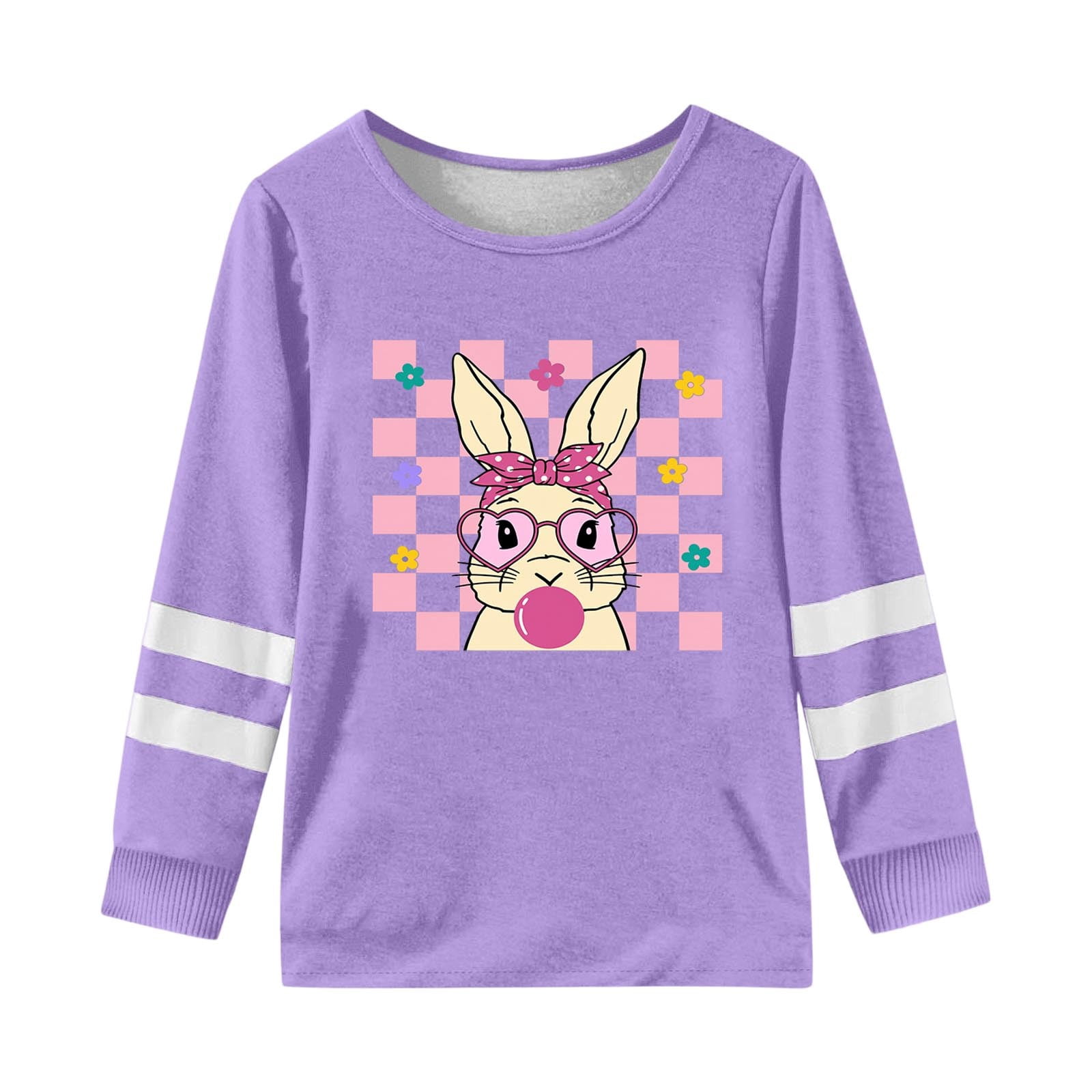CONZONE Girls Summer Tops Long Sleeve Bunny Graphic Tshirts For Girls ...