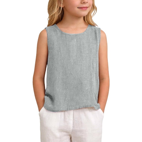 CONZONE Girls Summer Tops Sleeveless Solid Color Vest For Girls Crew ...