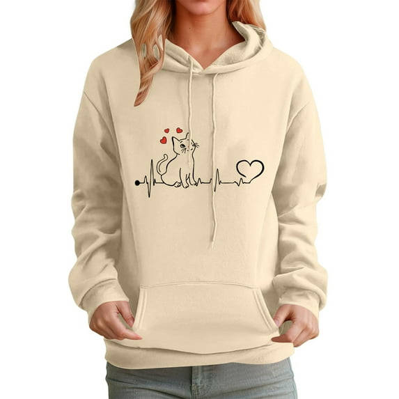 CONZONE Hoodies for Women Cartoon Cat Graphic Womens Pullover Hoodies ...