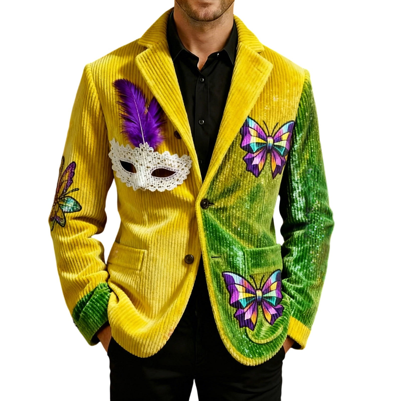 CONZONE Mardi Gras Men's Corduroy Blazer Casual Suit Jacket for Men ...