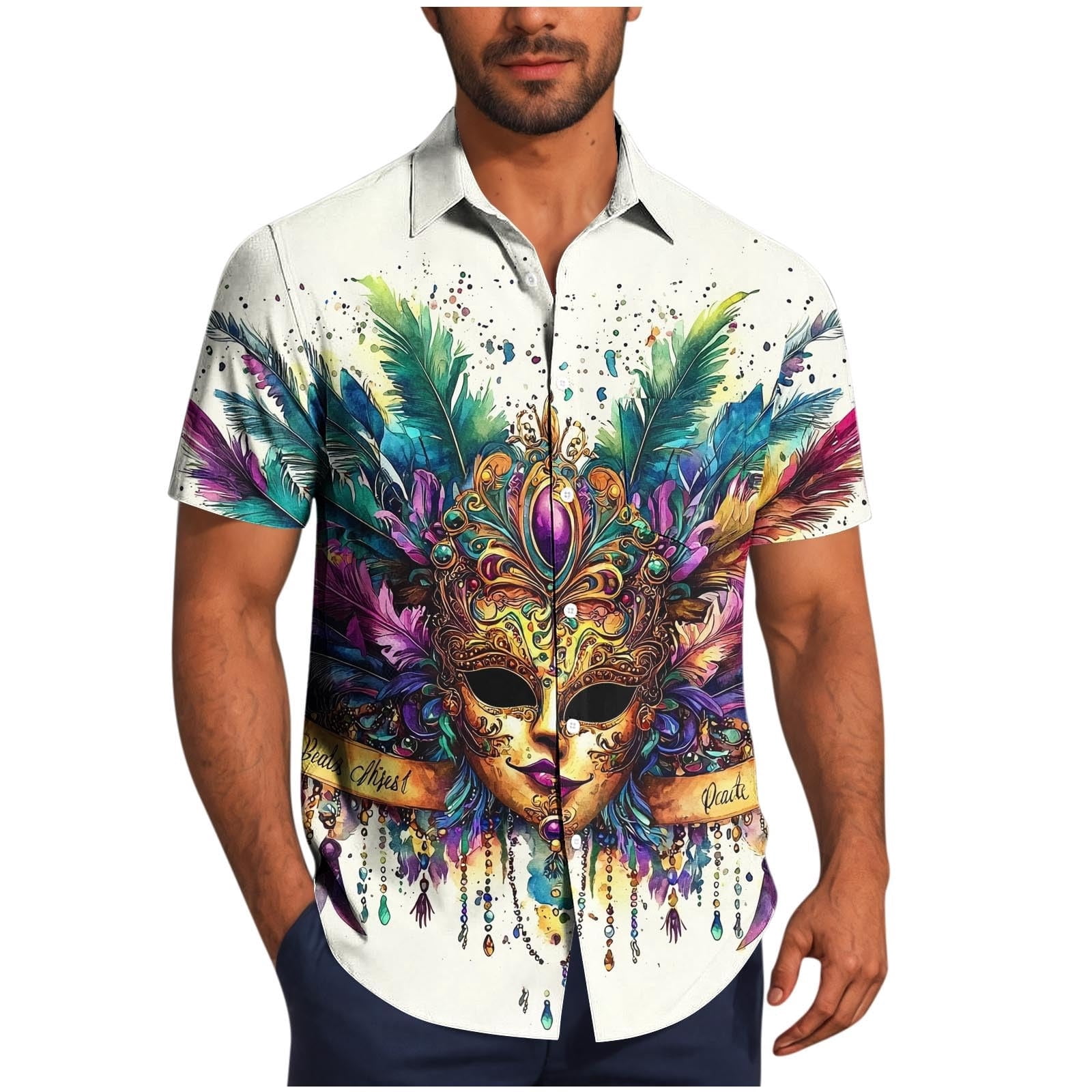 CONZONE Mardi Gras Mens Buttons Down Shirts Short Sleeve Shirts for Men ...