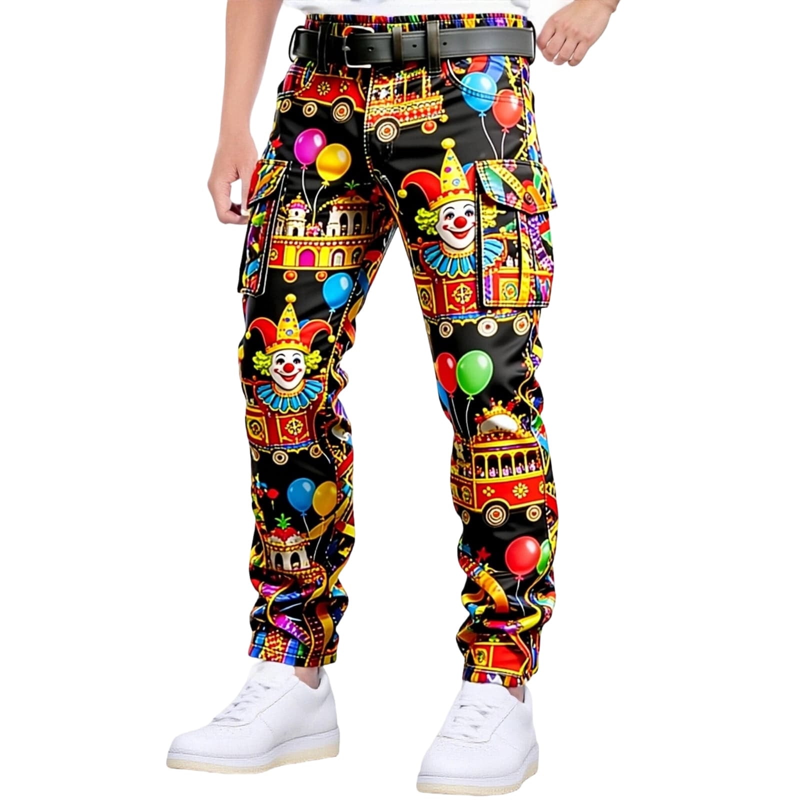 CONZONE Mardi Gras Mens Cargo Pants Carnival Clown Graphic Buttons ...