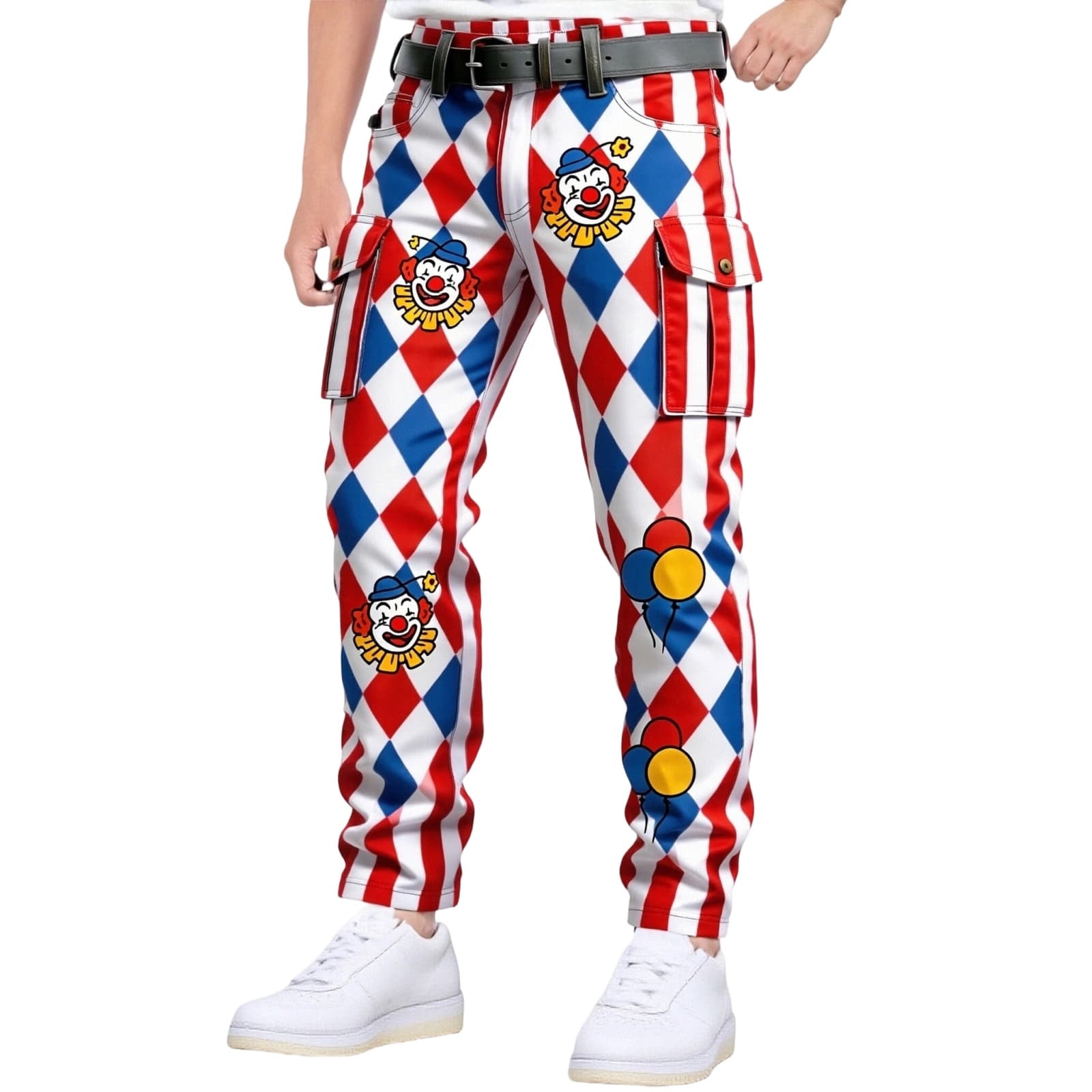 CONZONE Mardi Gras Mens Cargo Pants Carnival Clown Graphic Buttons ...