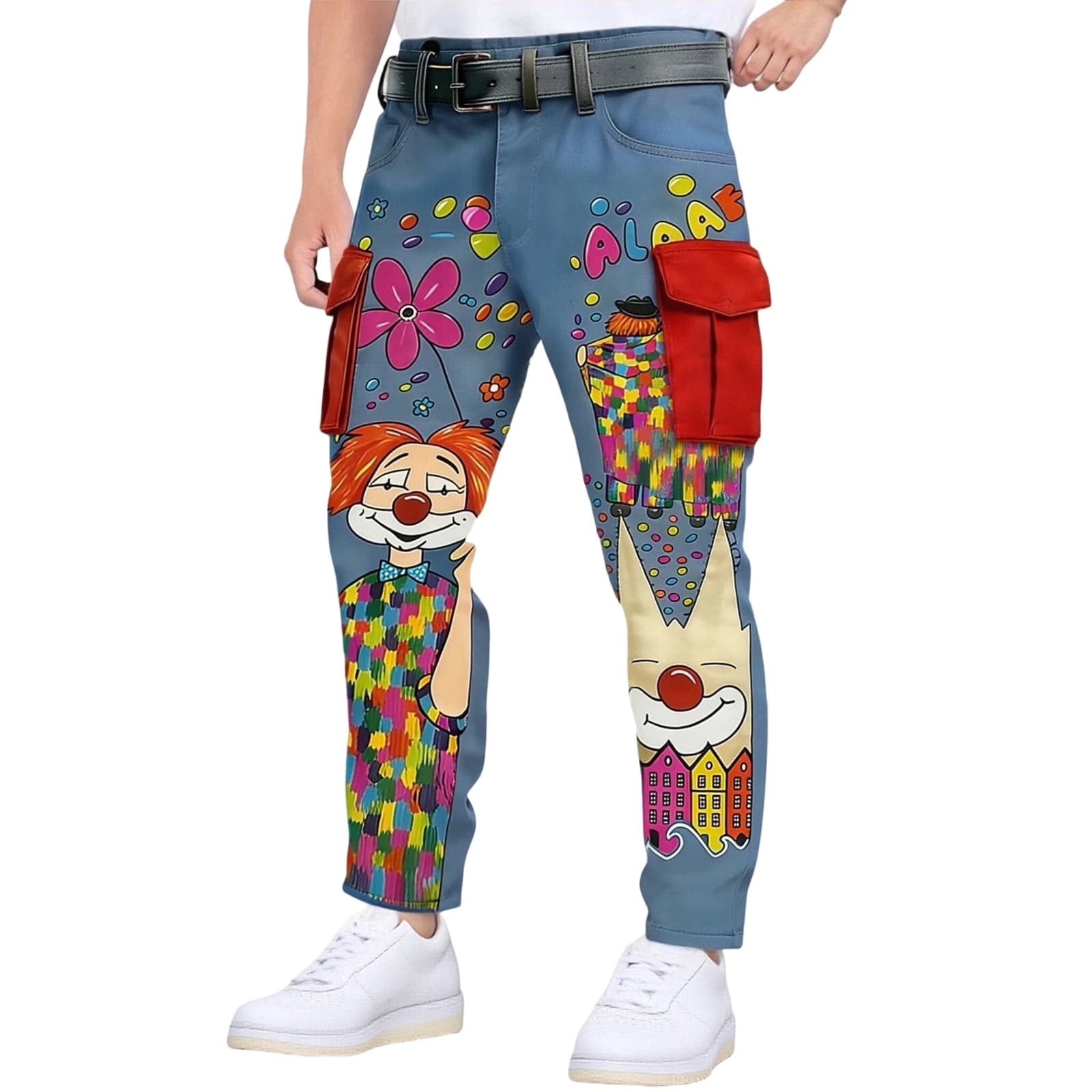 CONZONE Mardi Gras Mens Cargo Pants Carnival Clown Graphic Buttons ...