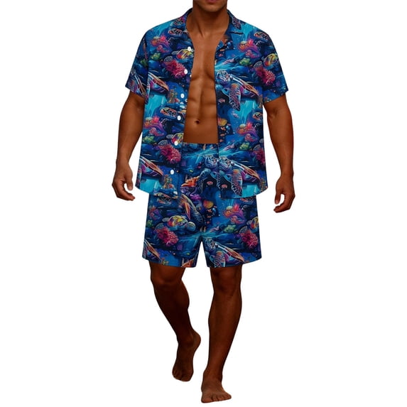 CONZONE Men's 2 Peice Outfits Hawaii Graphic Y2K Short Sleeve Shirts ...