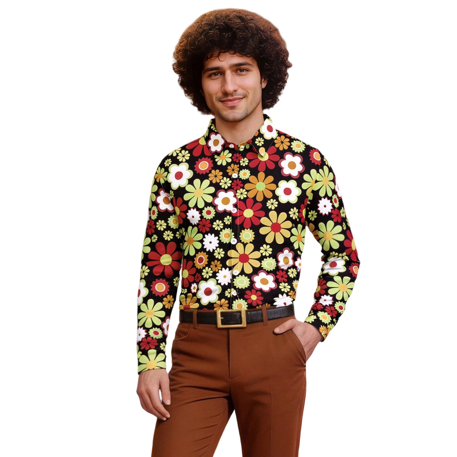 CONZONE Men's 70S Buttons Down Shirts Long Sleeve Hip Pop Shirts For ...