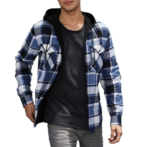 CONZONE Men's Buttons Down Flannel Shirts Long Sleeve Hooded Shirts For ...