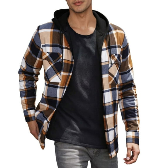 CONZONE Men's Buttons Down Flannel Shirts Long Sleeve Hooded Shirts For ...