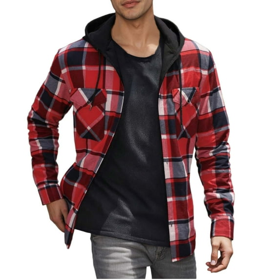 CONZONE Men's Buttons Down Flannel Shirts Long Sleeve Hooded Shirts For ...