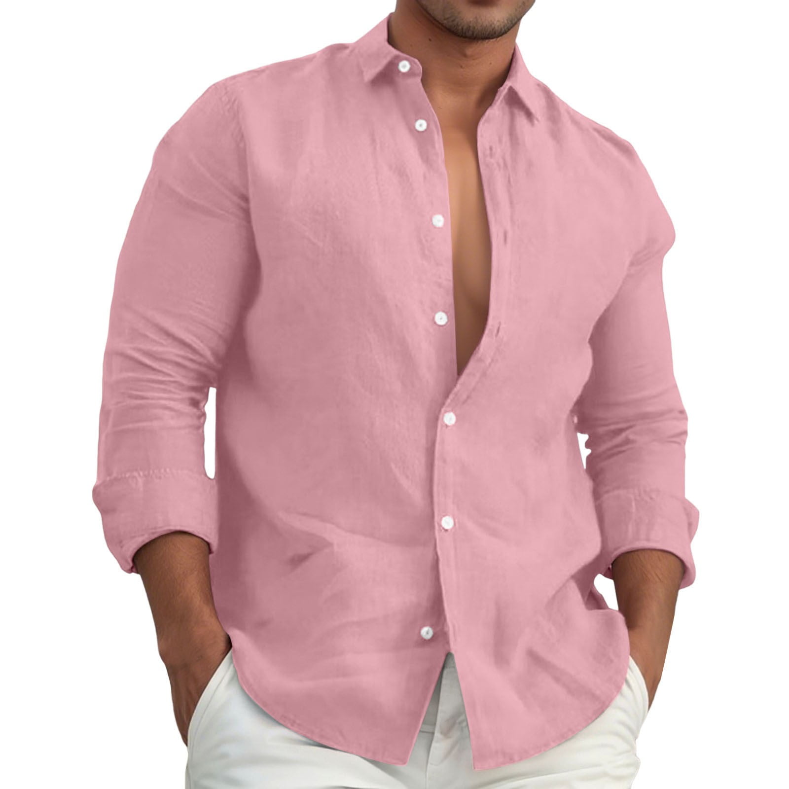 CONZONE Men's Buttons Down Shirts Long Sleeve Cotton Linen Shirts For ...