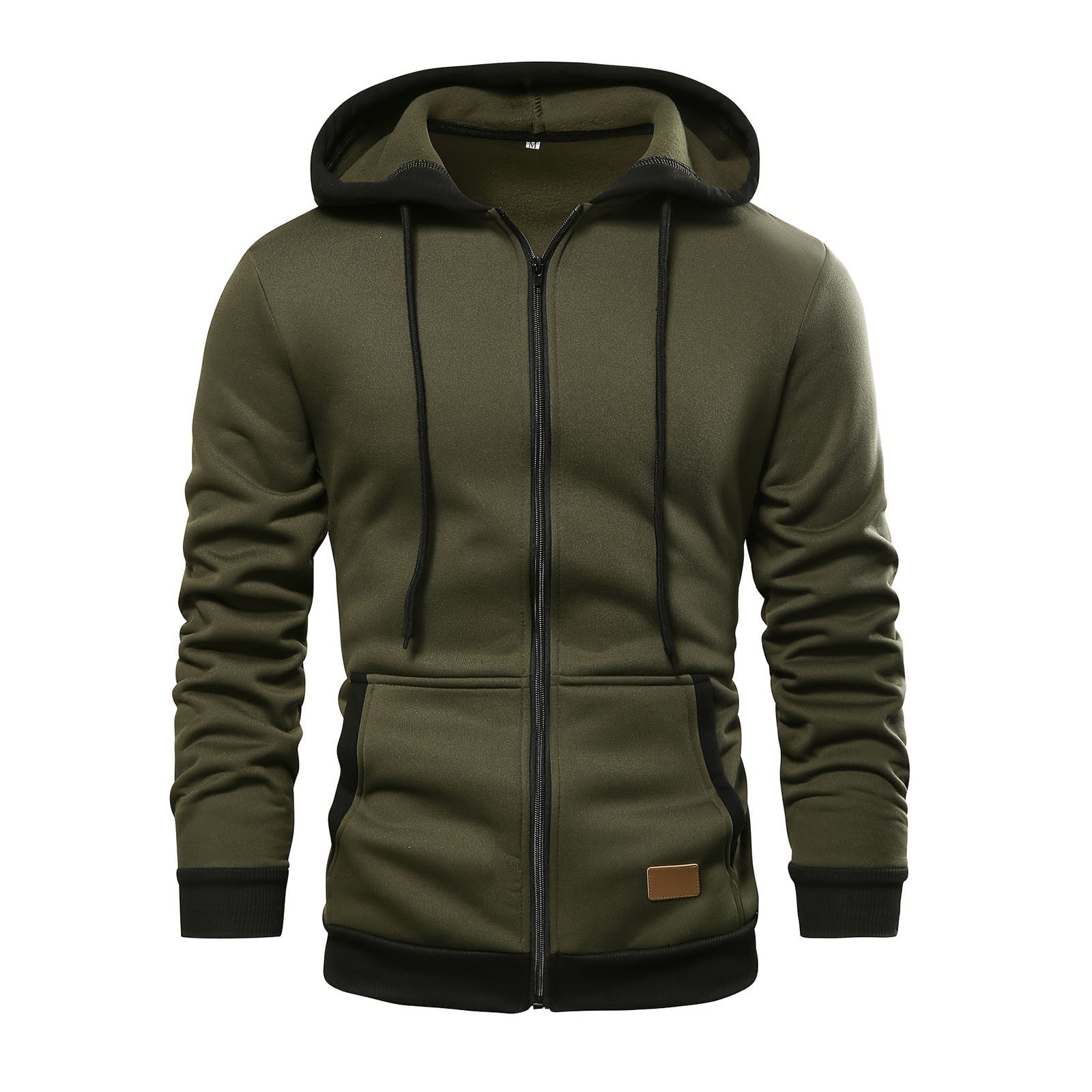 CONZONE Men's Fleece Hoodies Solid Color Hoodie for Men Zip Long Sleeve Warm Pullover Hooded ...