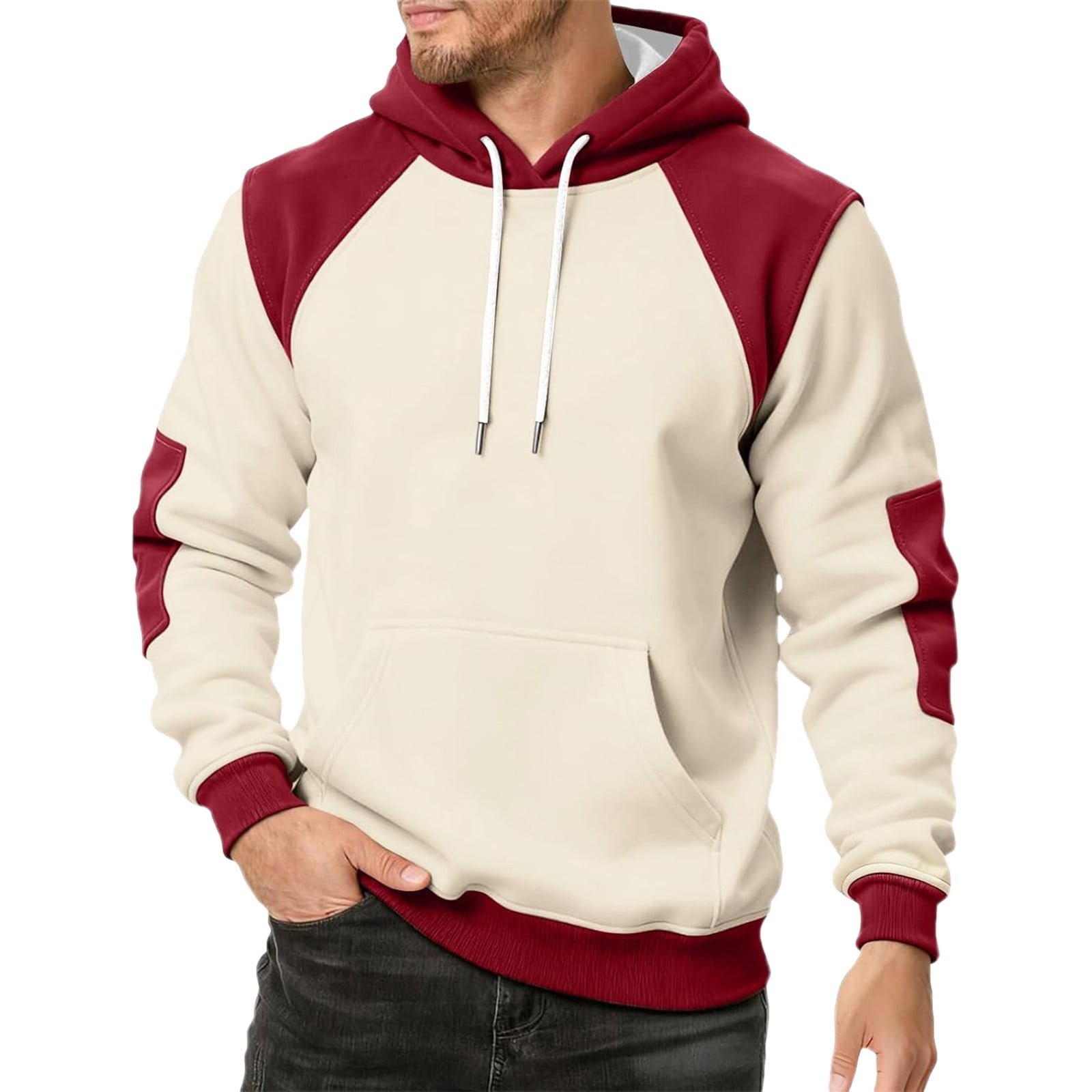 CONZONE Men's Hoodies Patchwork Color Hoodie For Men Long Sleeve ...
