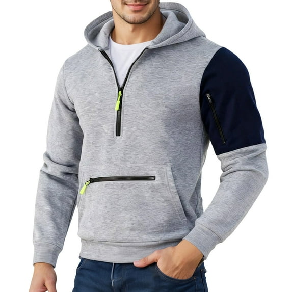 CONZONE Men's Hoodies Solid Color Hoodie For Men Long Sleeve Half Zip ...