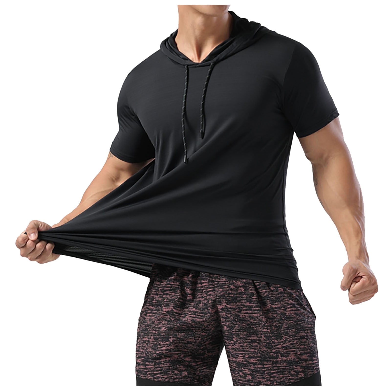 CONZONE Men's Hoodies Solid Color Ice Silk Hoodie for Men Short Sleeve ...